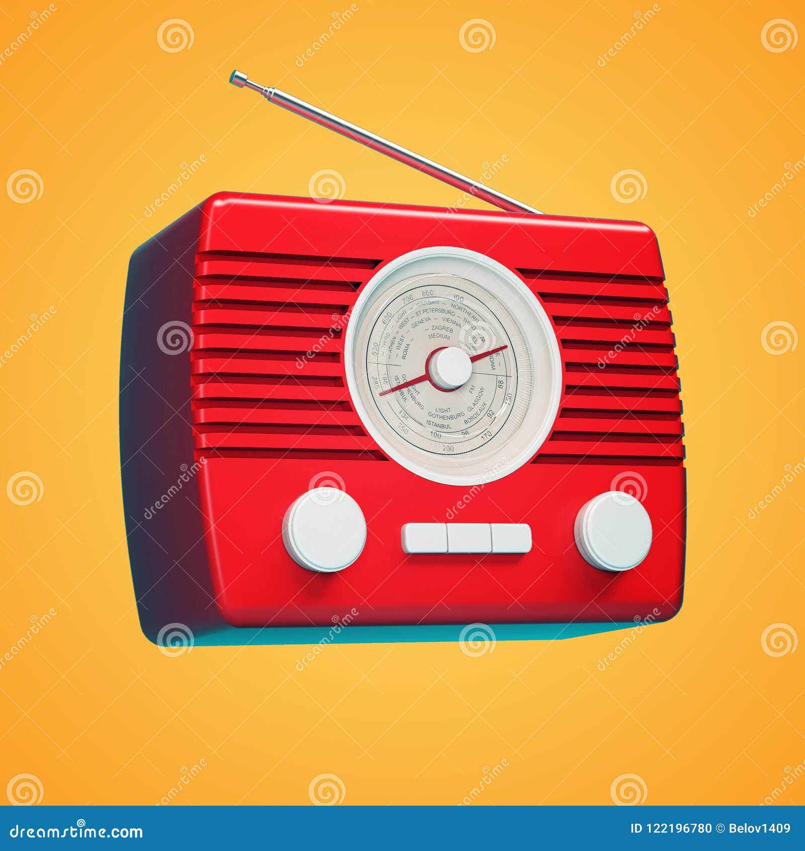 Red Retro Radio in Cartoon Style Stock Illustration - Illustration of ...