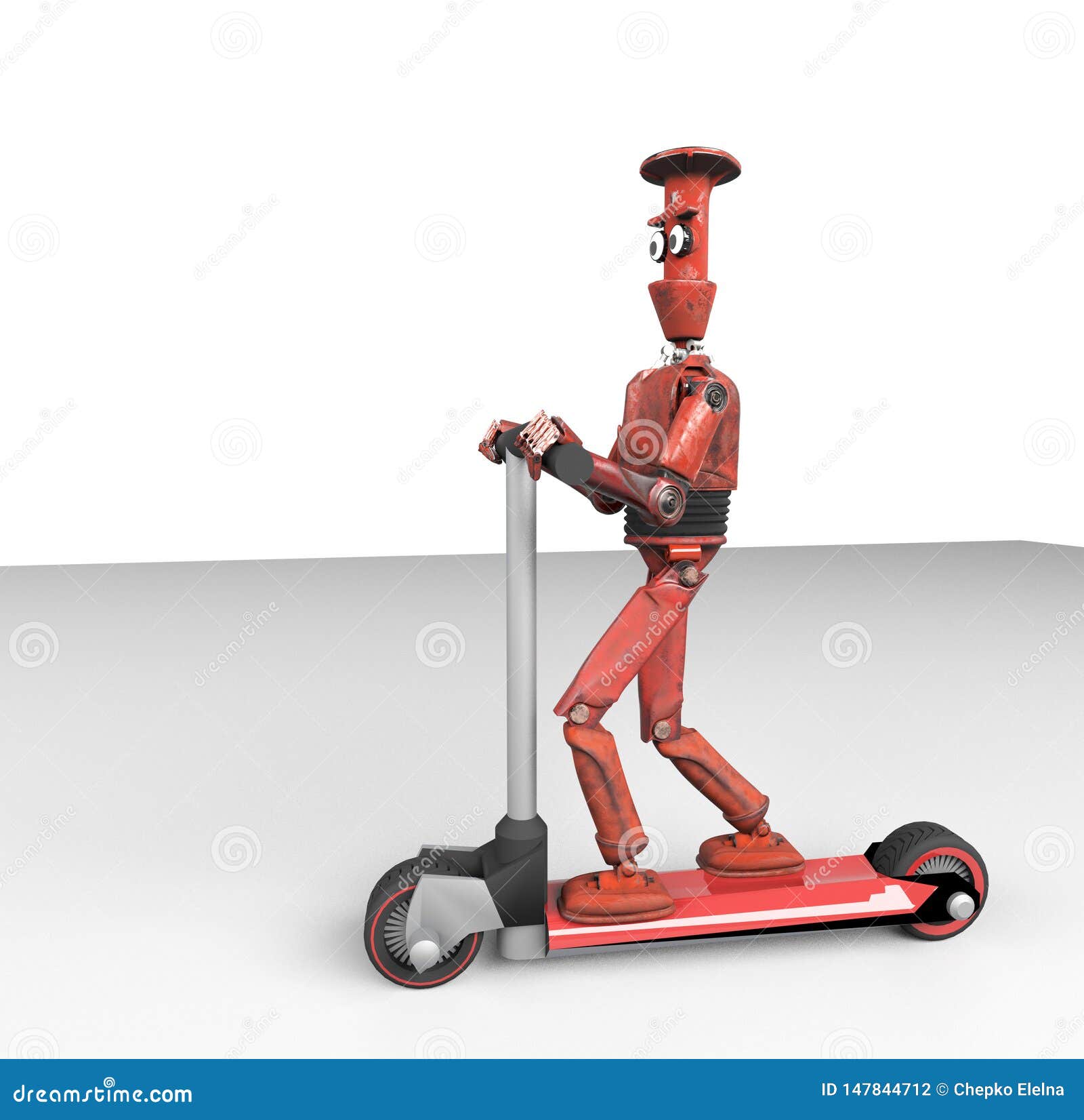 Red Retro Robot on Scooter,3d,render Stock Illustration - Illustration ...