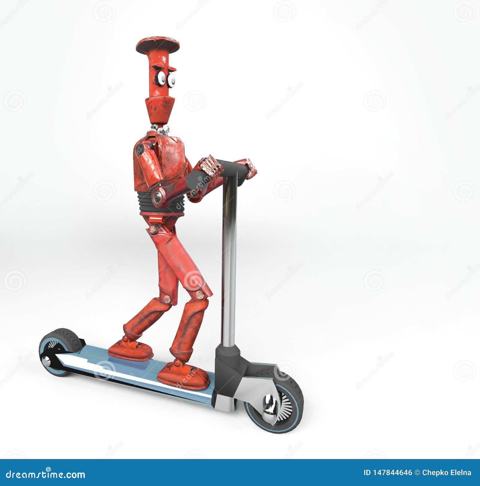 Red Retro Robot on Scooter,3d,render Stock Illustration - Illustration ...