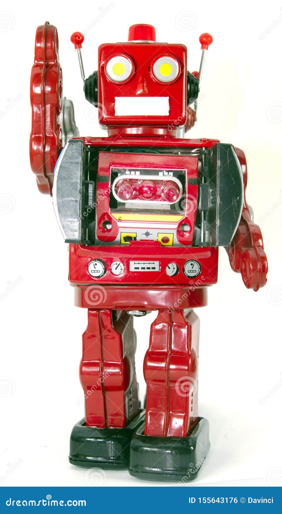 Red Retro Robot Waving Isolated Stock Photo - Image of intelligence ...