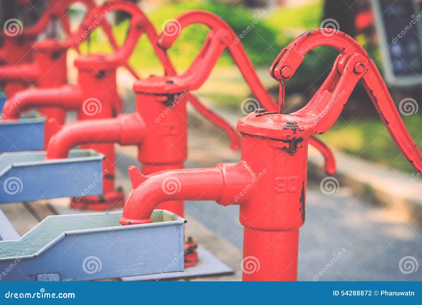 Red Retro Style Hand Water Pump Stock Photo - Image of vintage ...