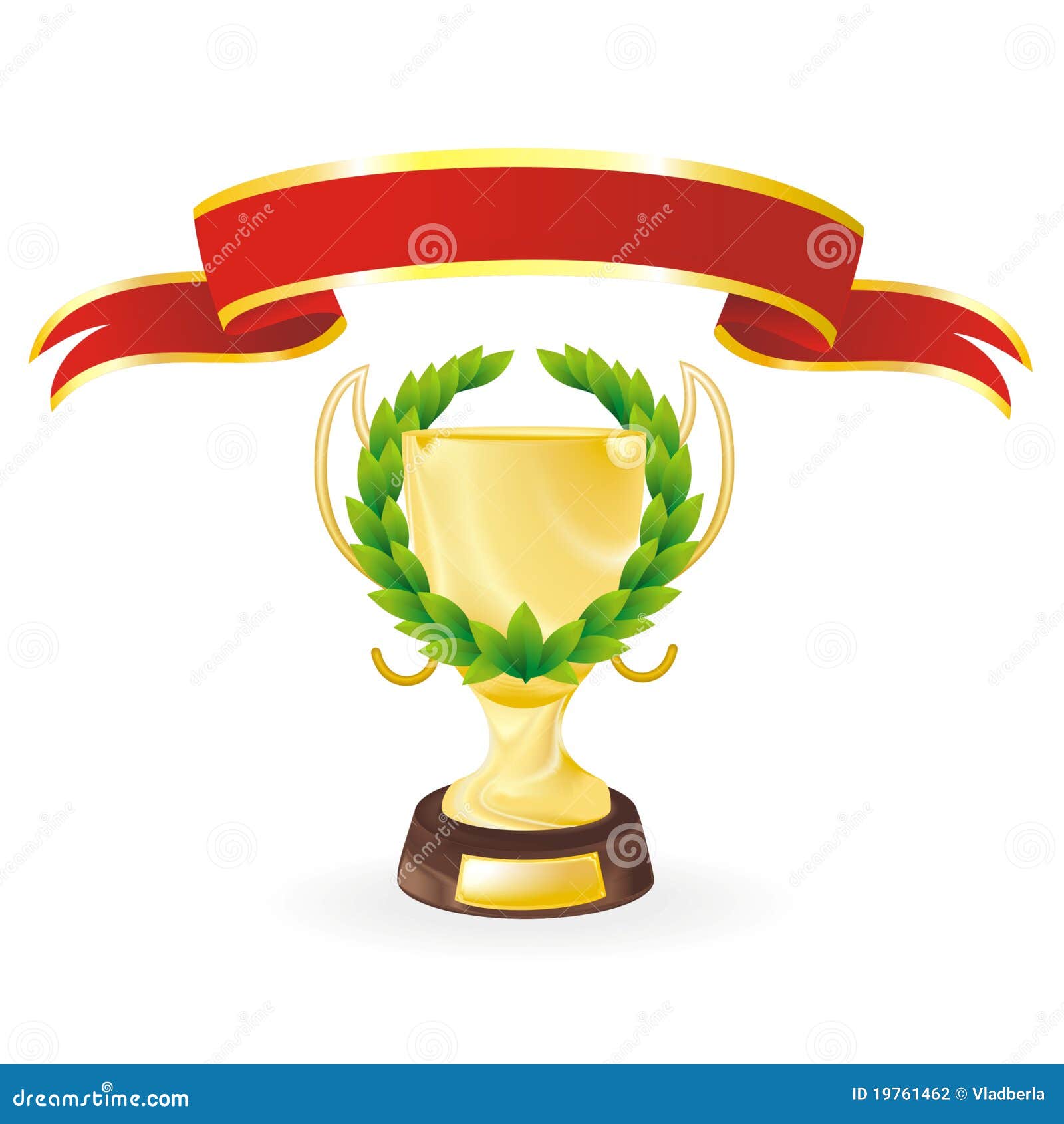 Red Ribbon Award and Golden Cup Stock Vector - Illustration of welcome ...