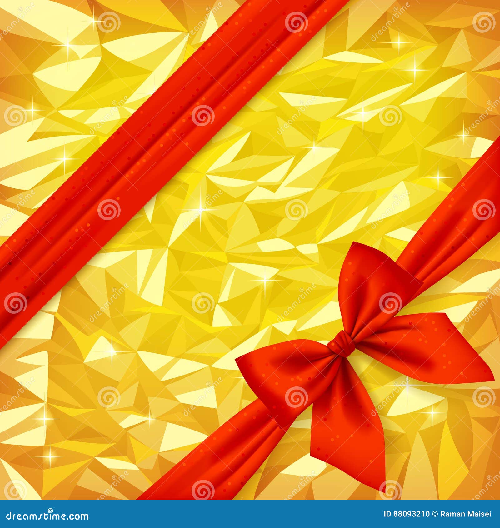 Red Ribbon Bow Bright Gold Foil Texture Background Stock Illustrations ...