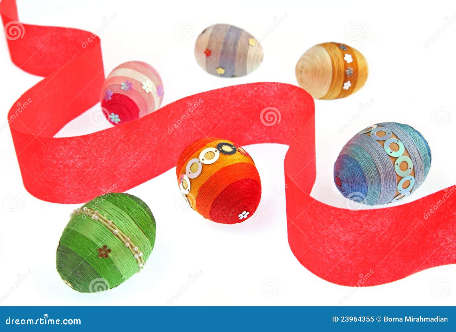 Red ribbon and Easter eggs stock image. Image of white - 23964355