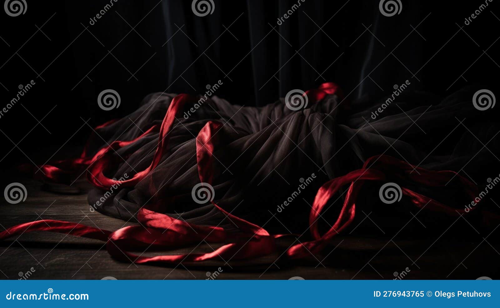 A Red Ribbon is on the Floor in the Dark Room Stock Illustration ...