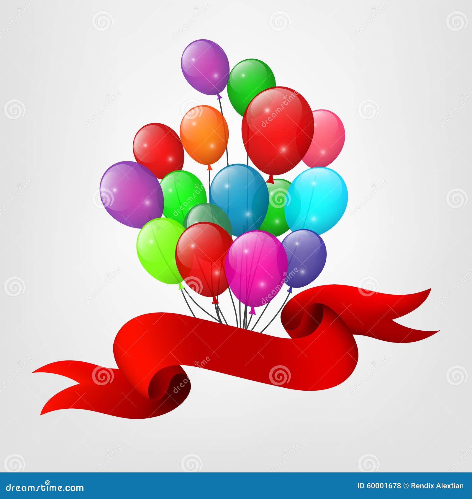 Red Ribbon Flying with Balloons Stock Vector - Illustration of glowing ...