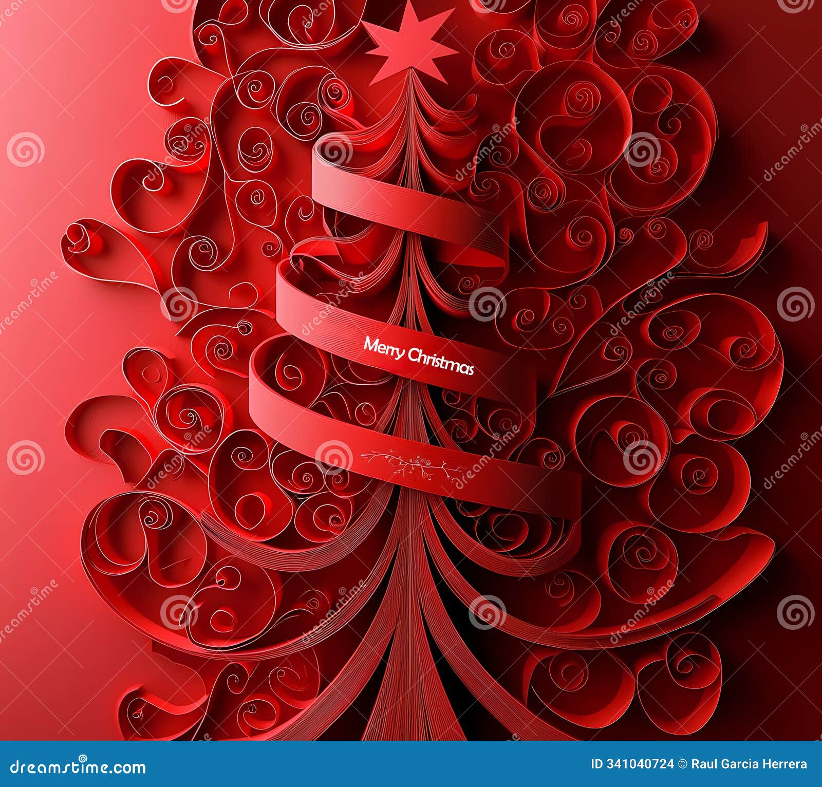 Red Ribbon Forming a Christmas Tree Shape with the Text Merry Christmas ...