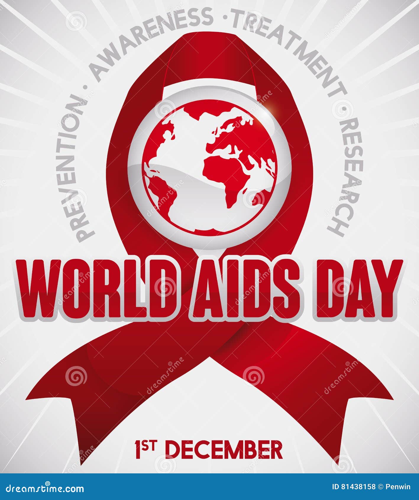 Red Ribbon With Globe And Precepts For World Aids Day Vector