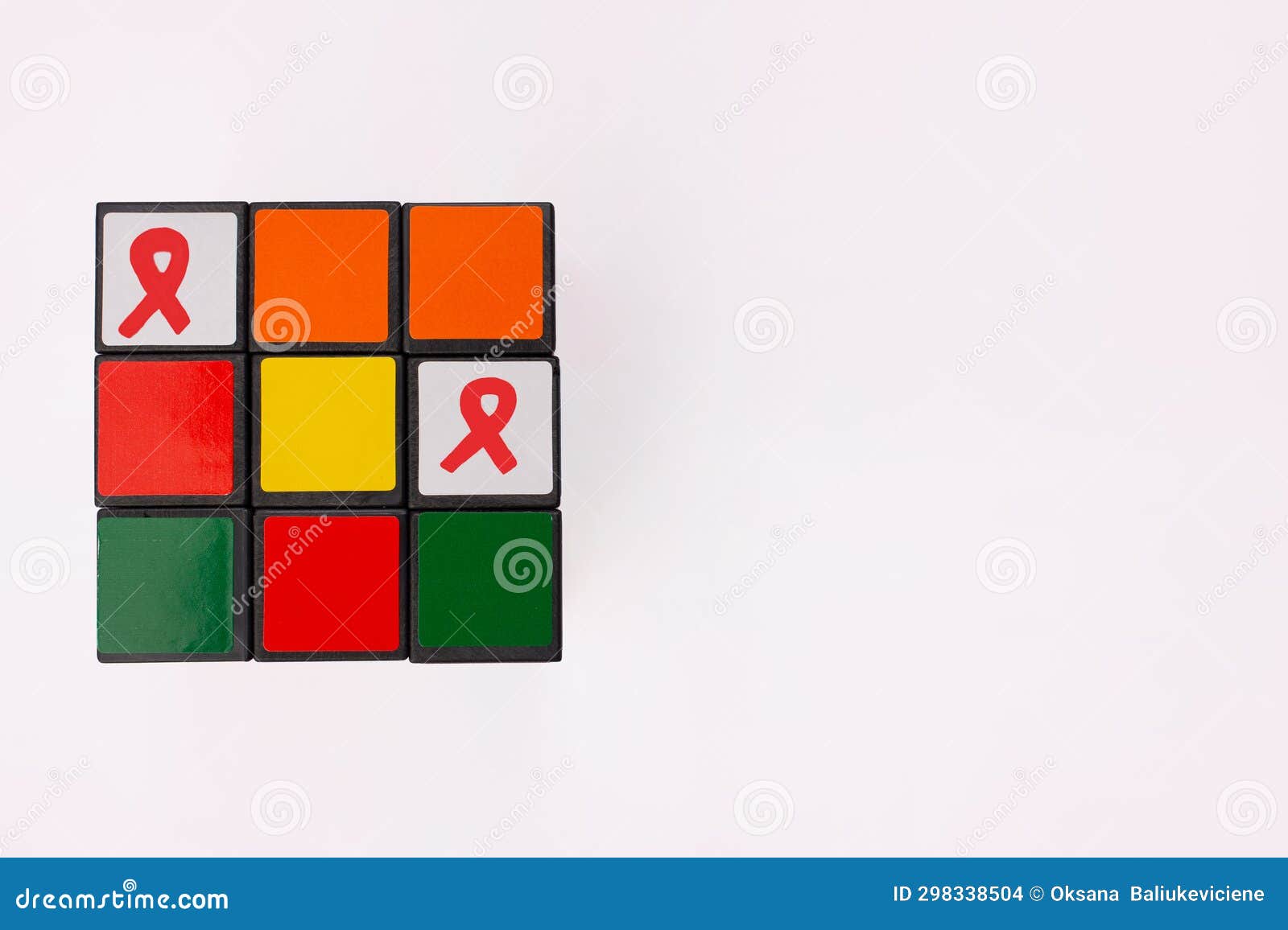 Red Ribbon HIV, AIDS on Rubik S Cube, Awareness, Top View Stock Photo ...
