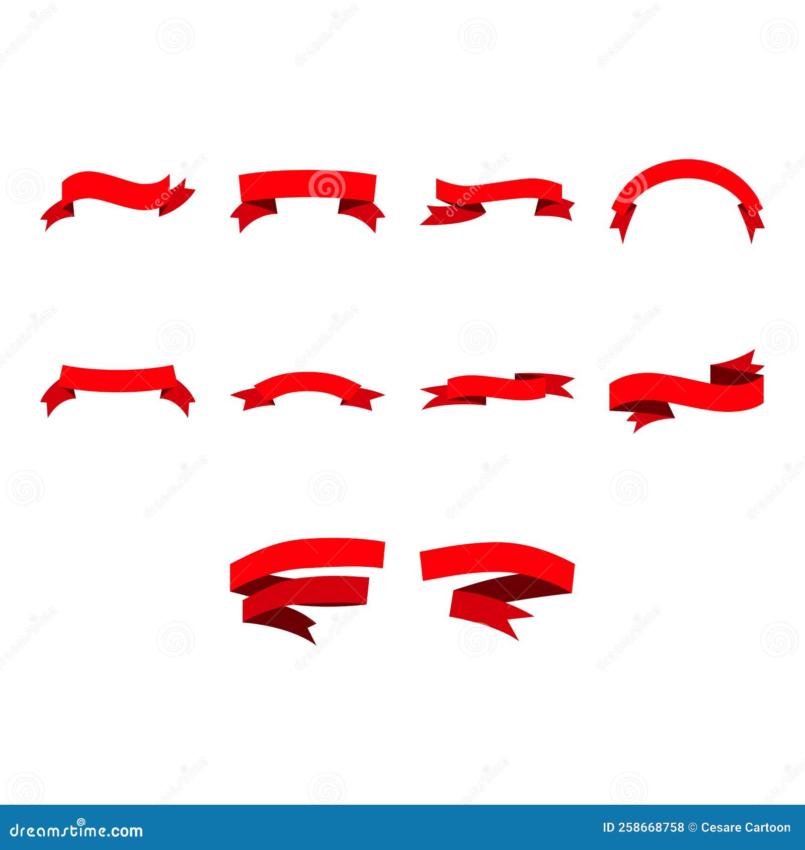 Red ribbon icon set stock vector. Illustration of cartoon - 258668758