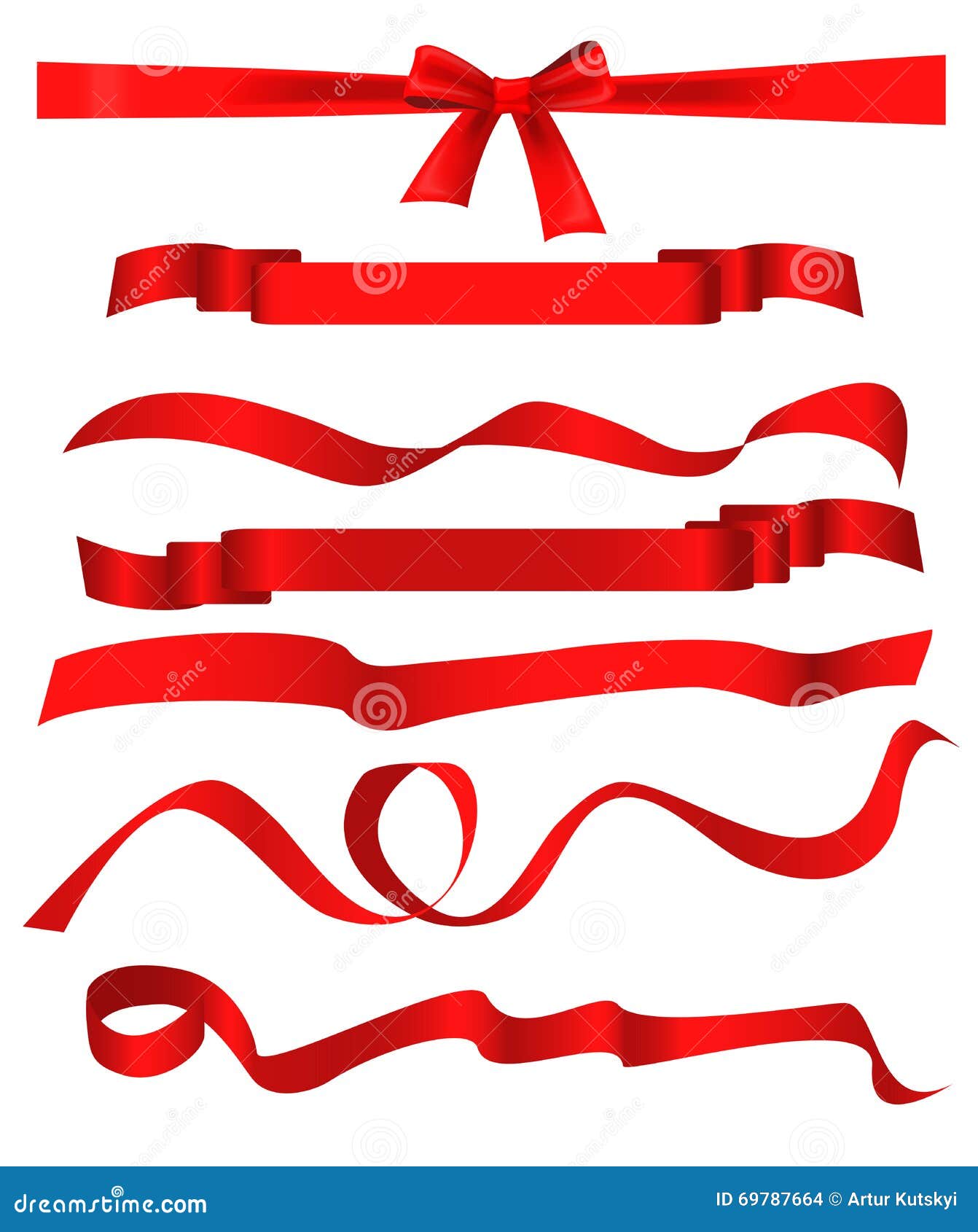 Red Ribbon Patterns Set Isolated on White Background. Stock Vector ...