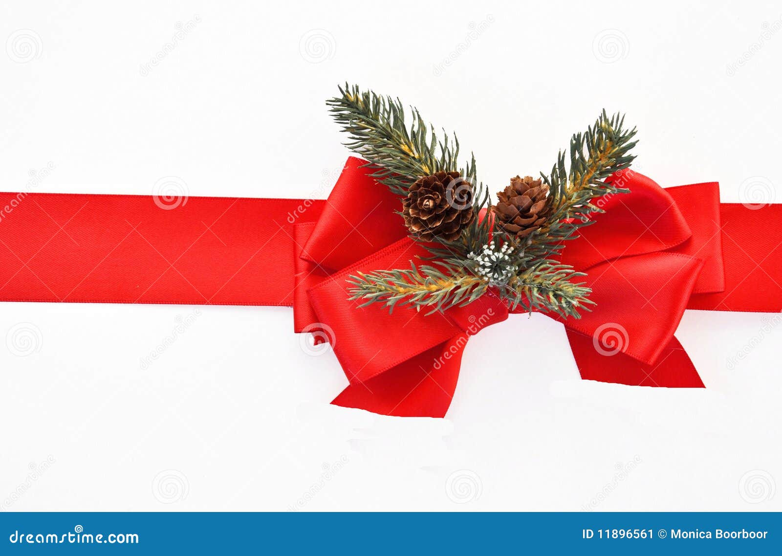 Red Ribbon and Pine Decoration Stock Image - Image of gift, pine: 11896561