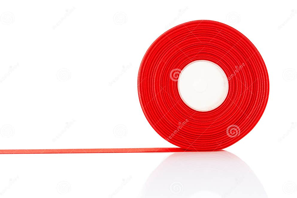 Red ribbon Roll isolated stock image. Image of cover - 64207171