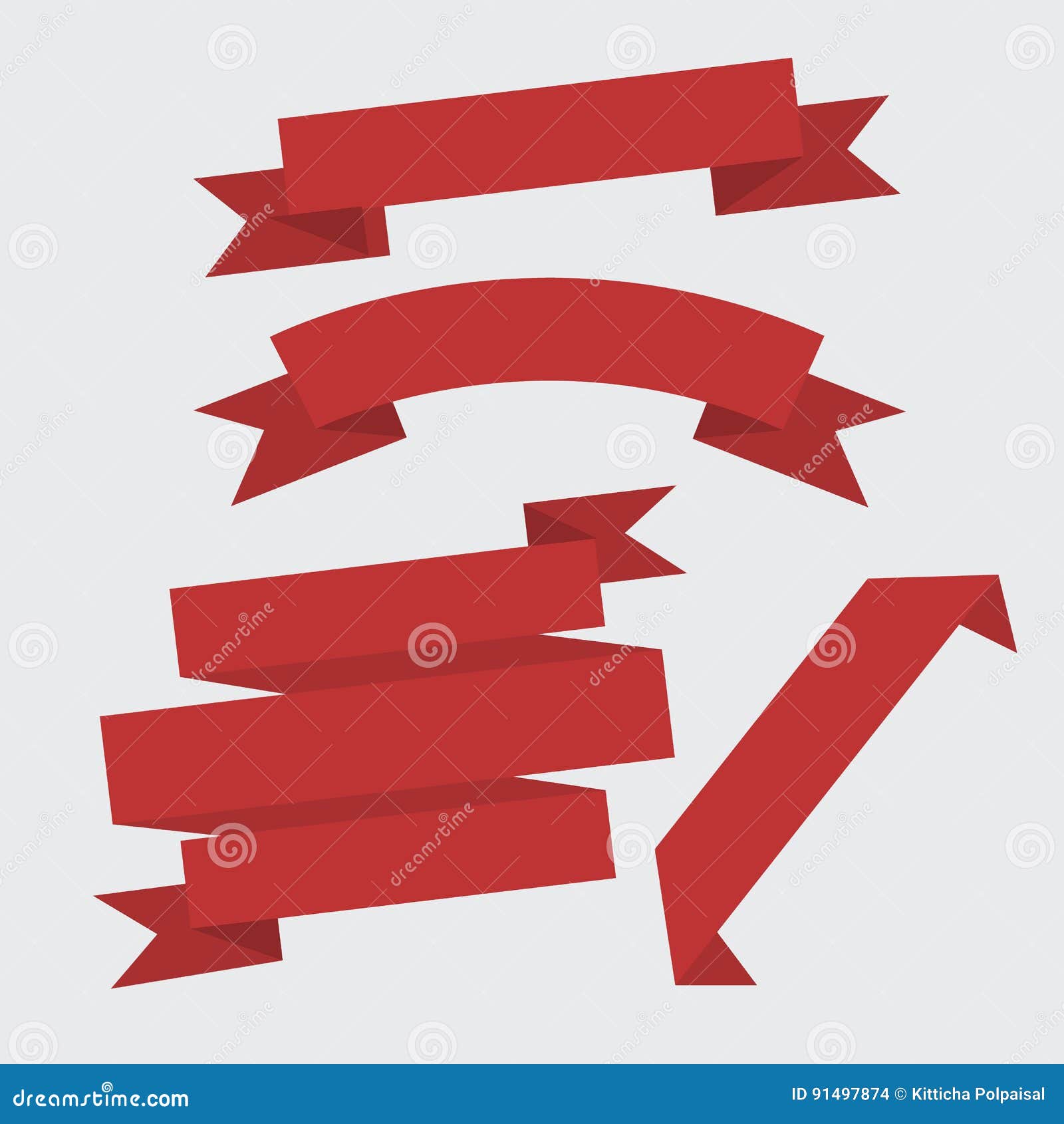 Red Ribbon Set, Flat Design Stock Vector - Illustration of blank, line ...