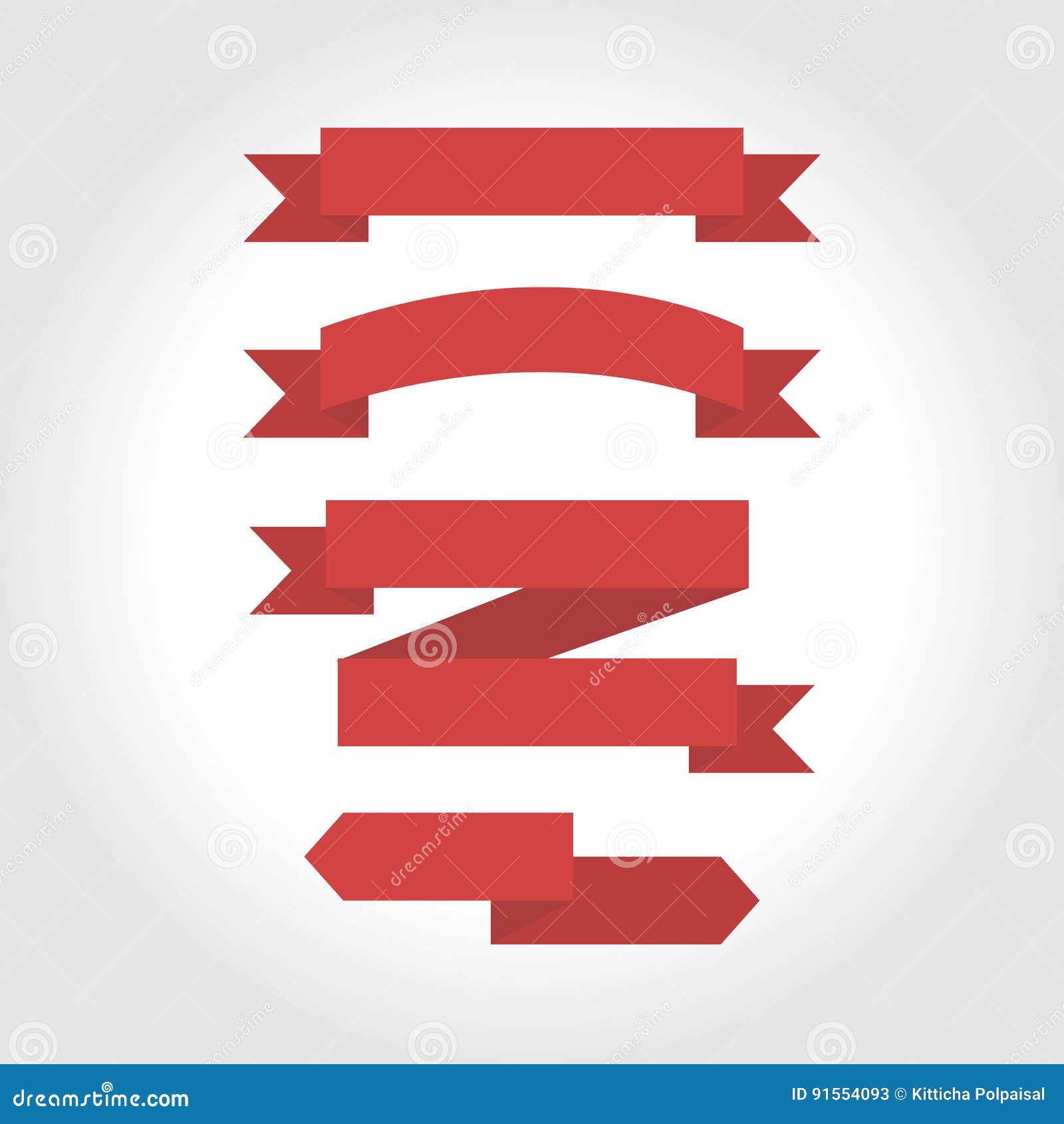 Red Ribbon Set, Flat Design Stock Vector - Illustration of scroll ...