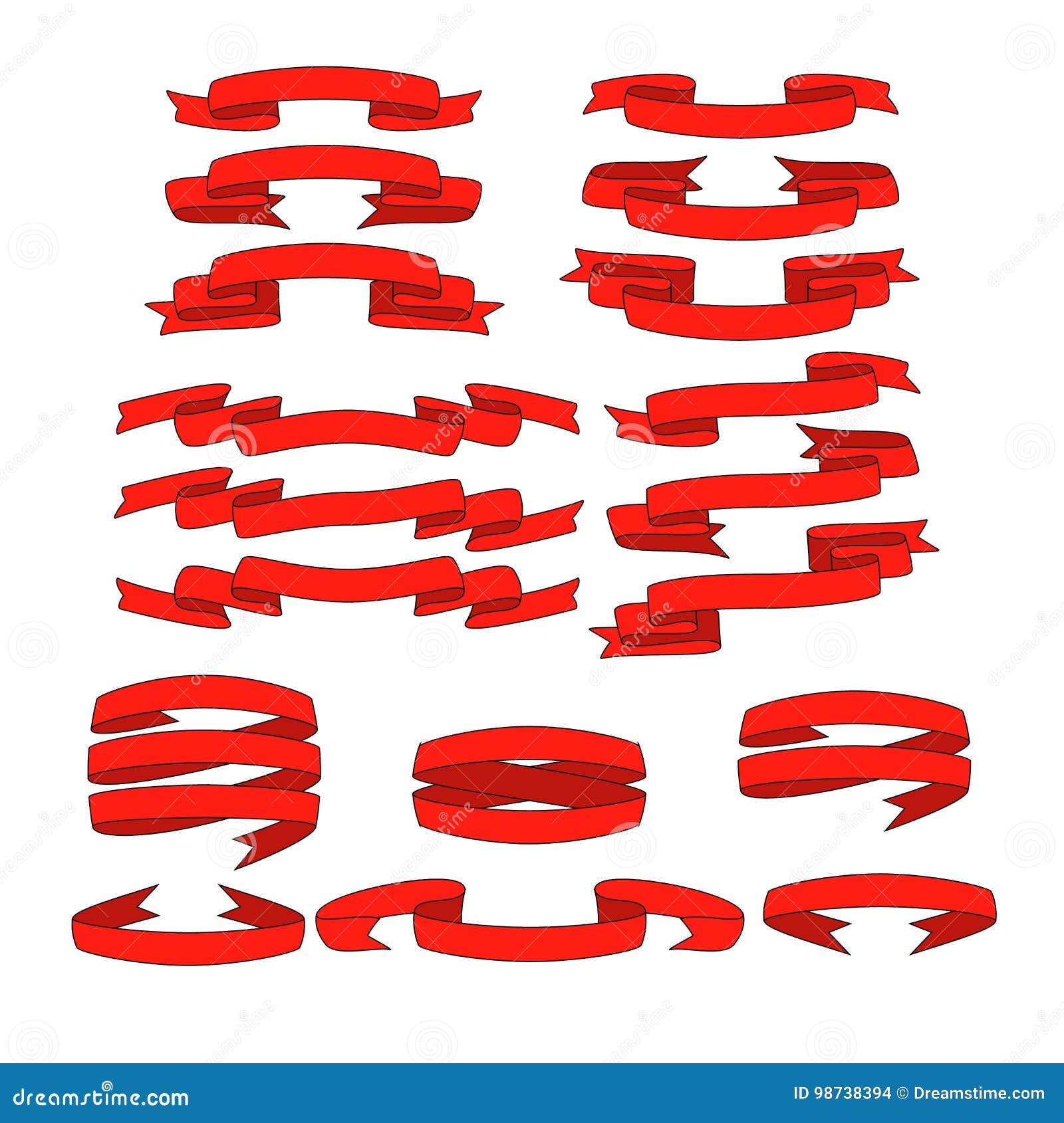 Red Ribbon with Shadow Banners Set Stock Illustration - Illustration of ...