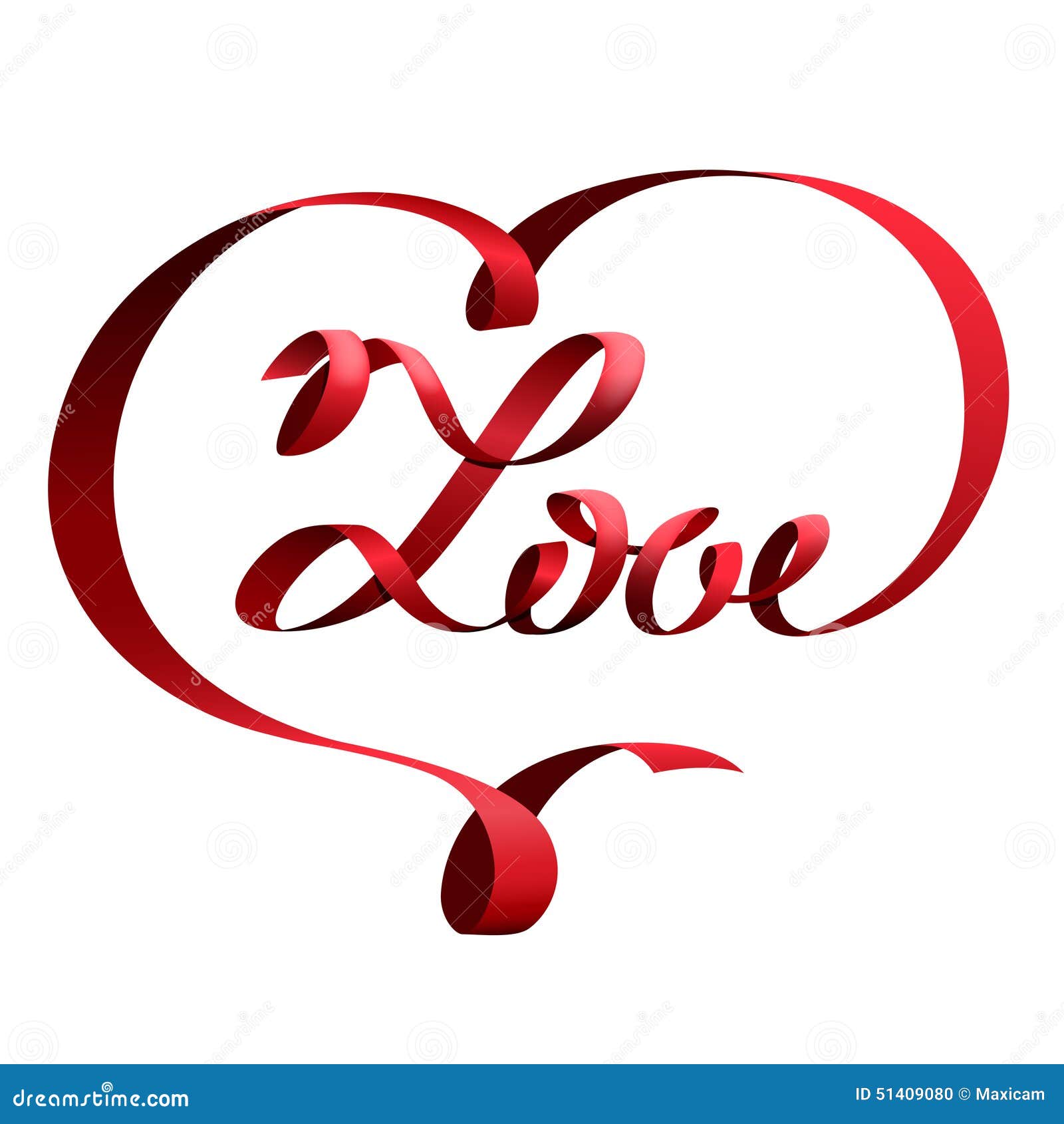 Red Ribbon in Shape of Heart and Lettering Love Stock Vector ...