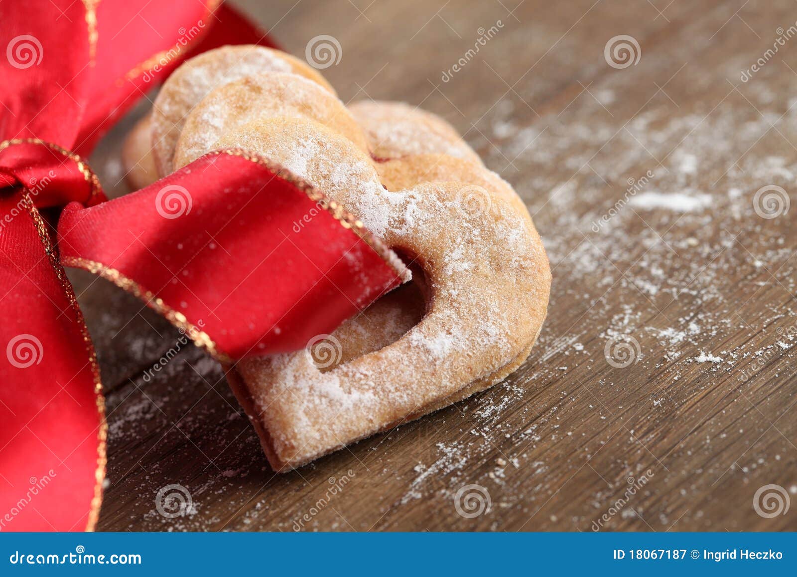 Red Ribbon with Shortbread Hearts Stock Image - Image of space, copy ...