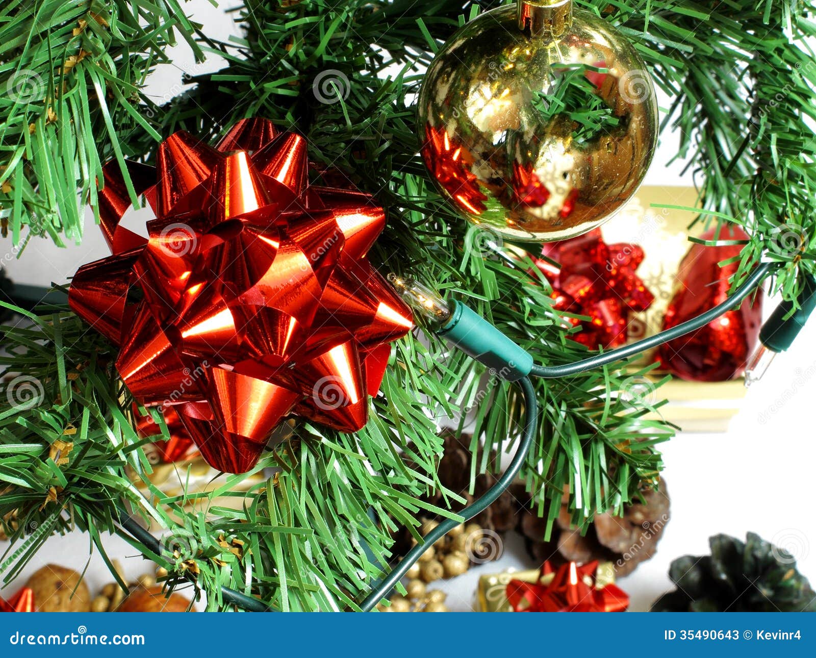 Red ribbon in a tree stock image. Image of merry, pine - 35490643