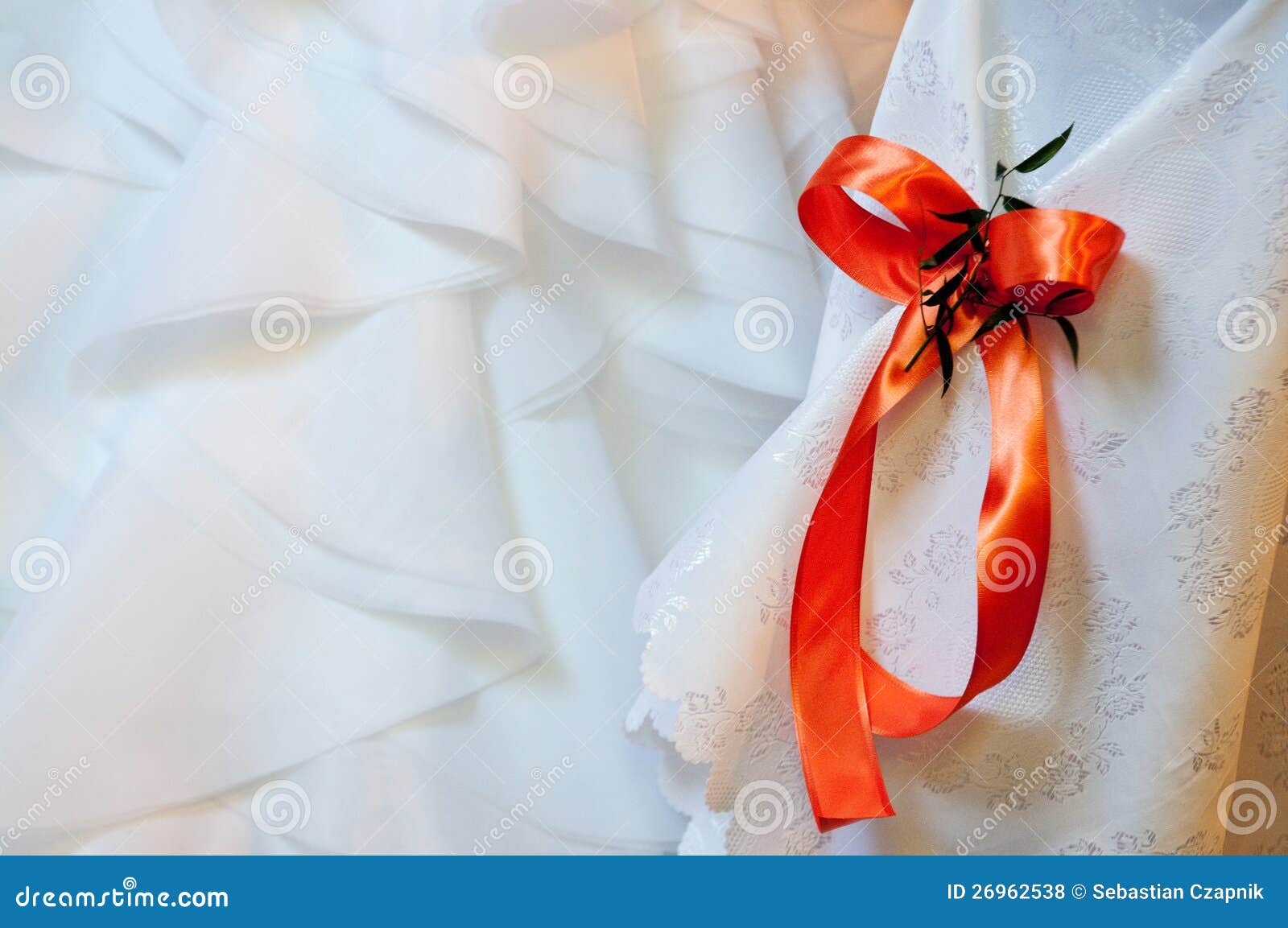 Red ribbon on white fabric stock photo. Image of symbolic - 26962538