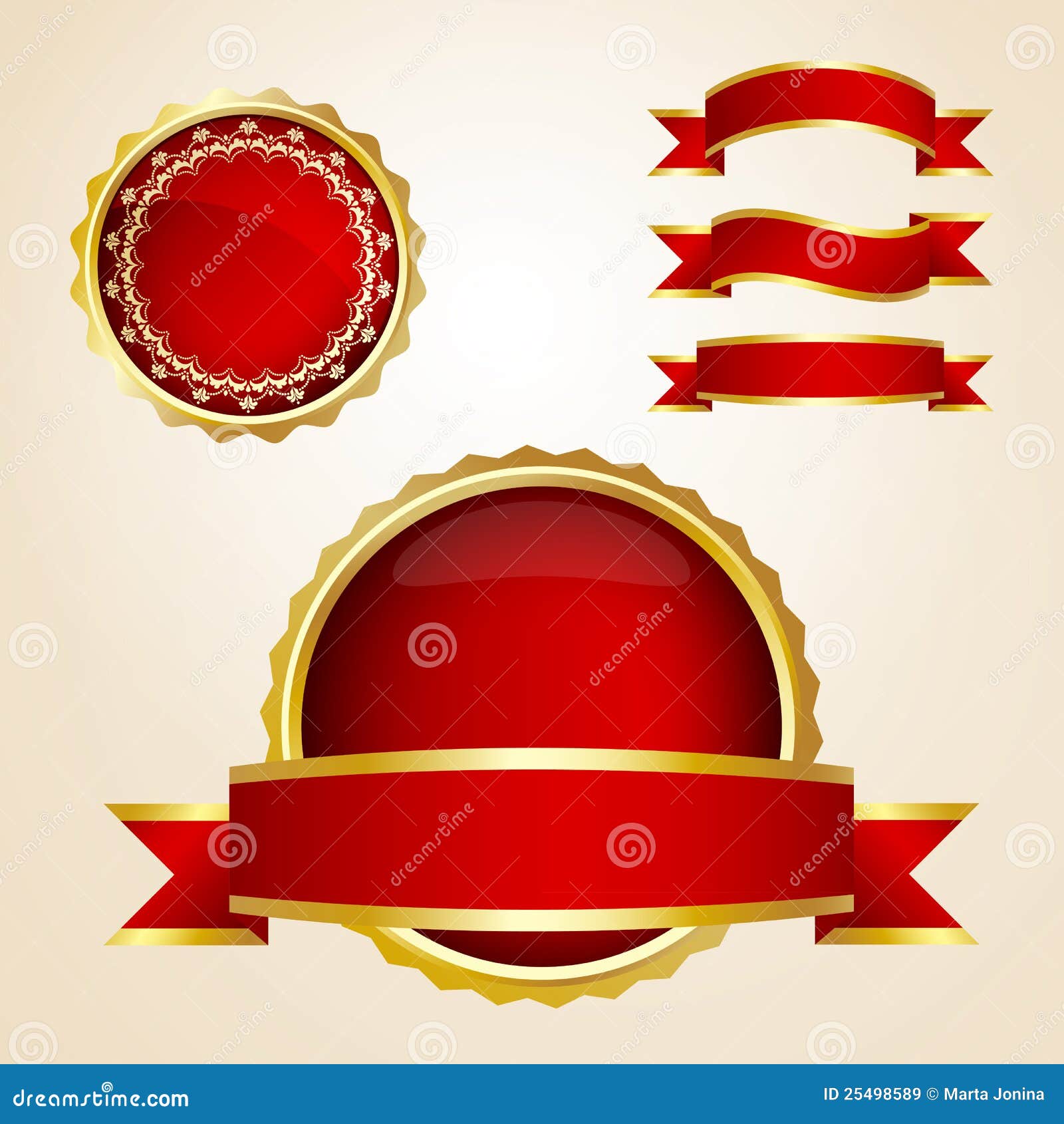 Red Ribbons and Guarantee Signs Stock Illustration - Illustration of ...