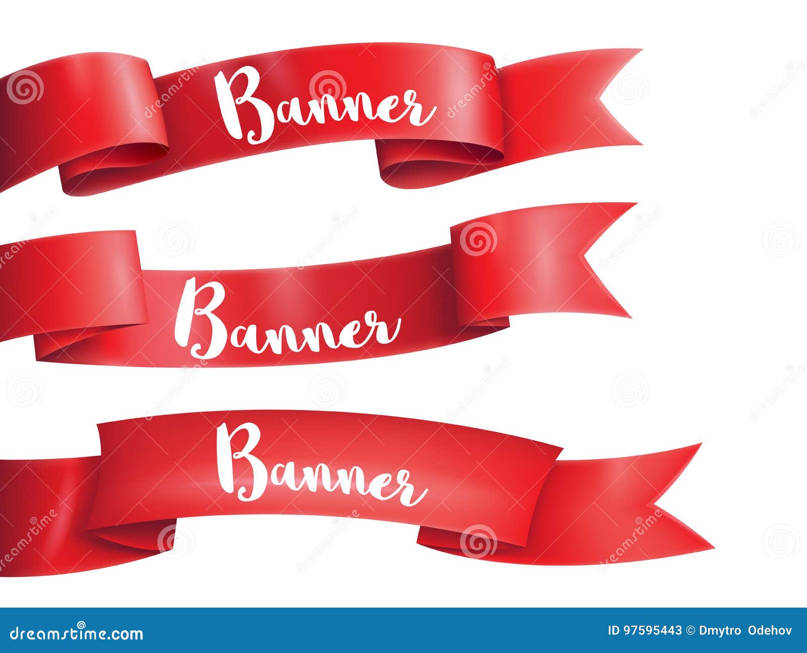 Red Ribbons Horizontal Banners Set Flat on on the White Background ...