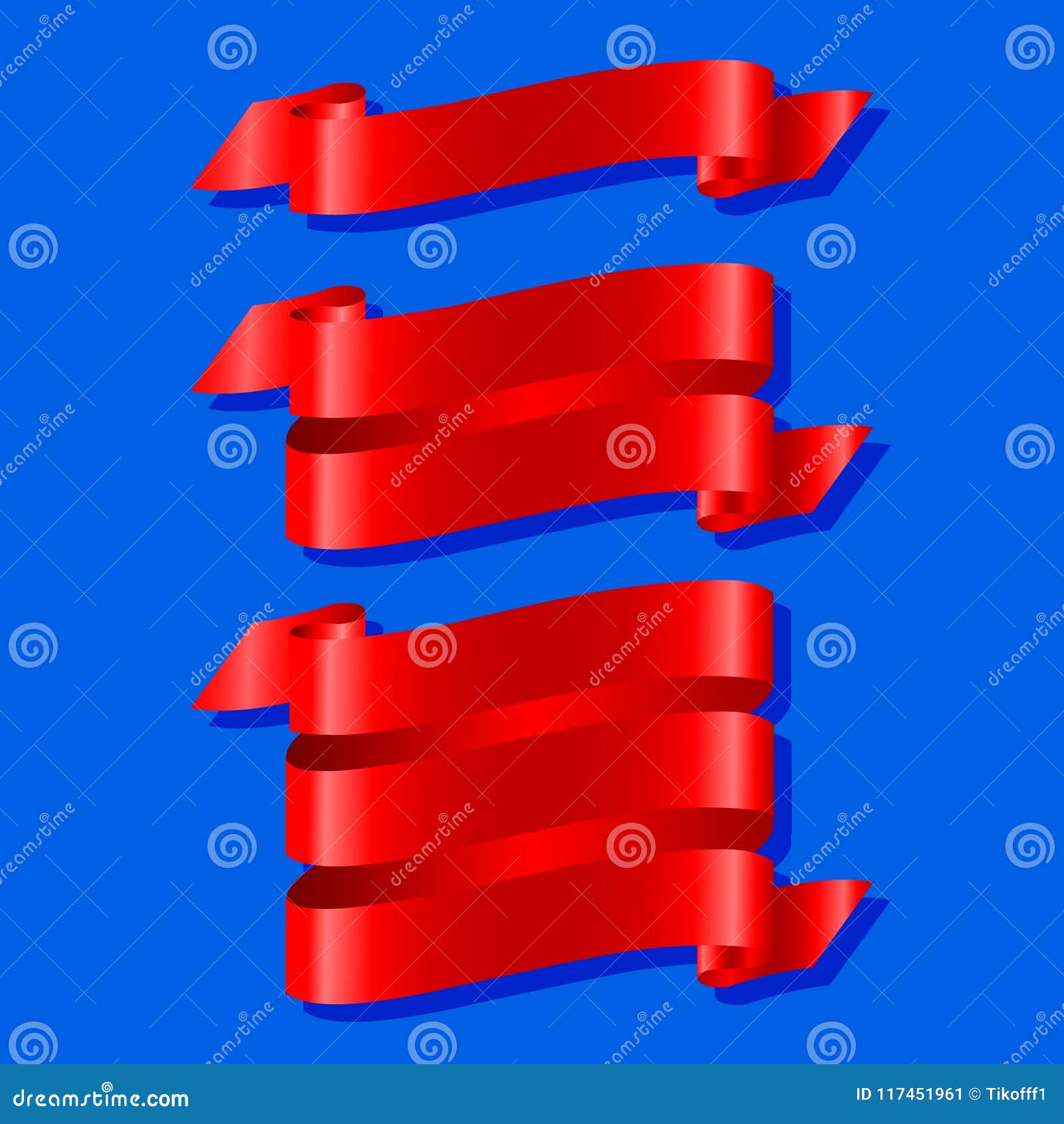 Red Ribbons Isolated on Blue Background Stock Vector - Illustration of ...