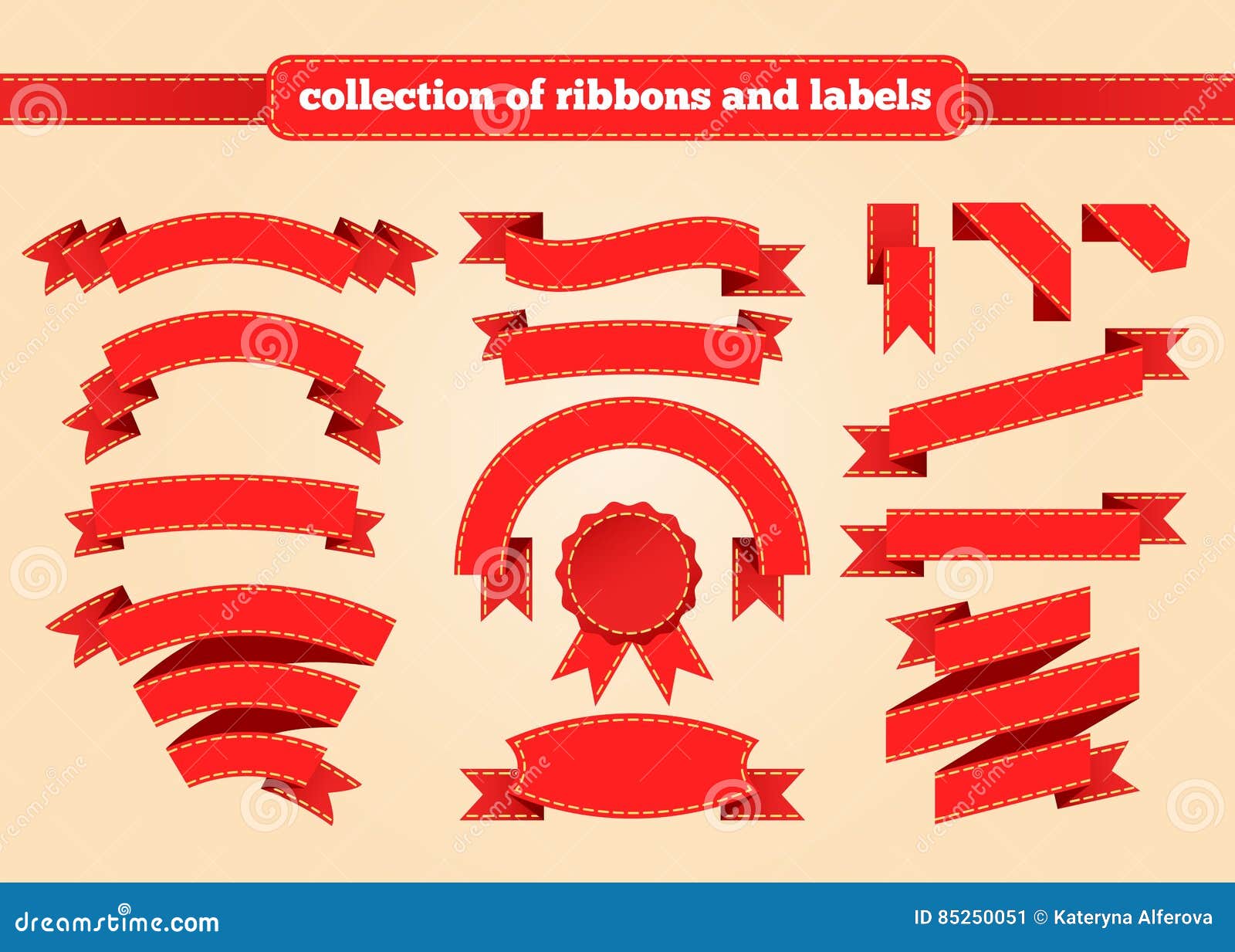 Red ribbons and labels stock vector. Illustration of flag - 85250051