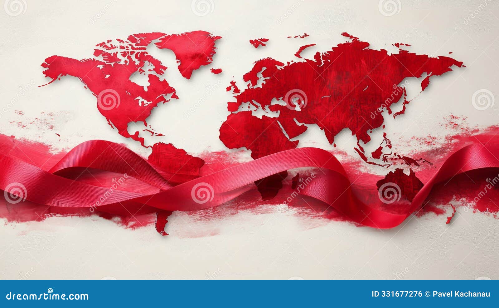 Red Ribbons Mark Impacted Areas on a World Map for Awareness Campaigns ...