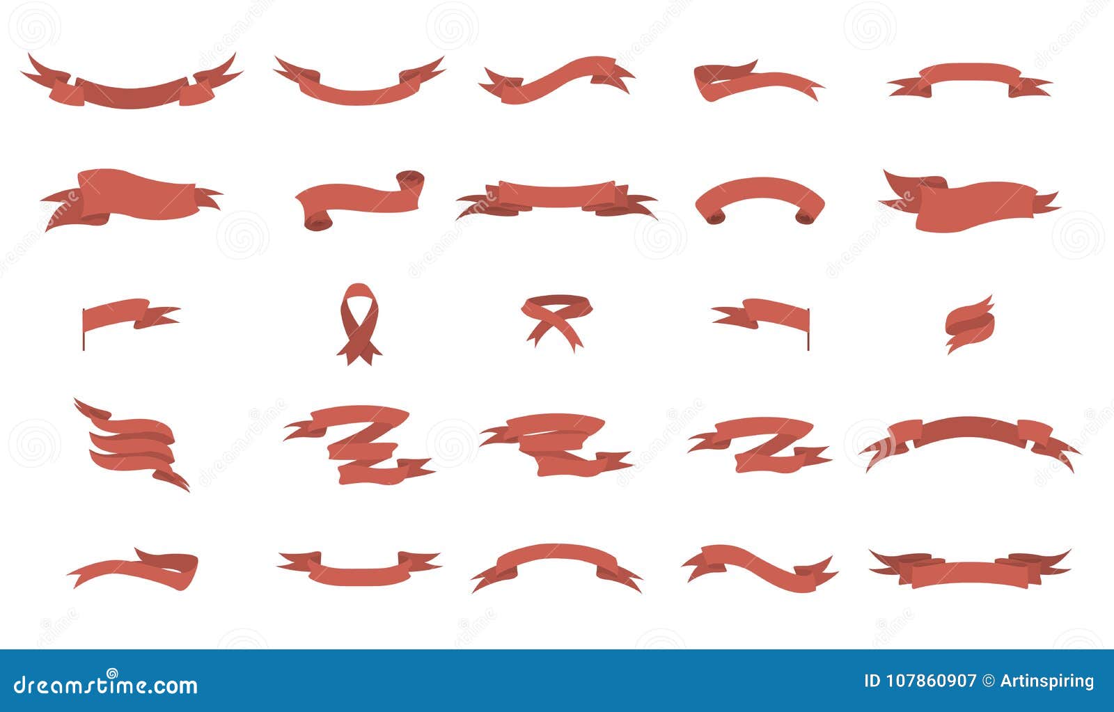 Red ribbons set. stock vector. Illustration of gift - 107860907