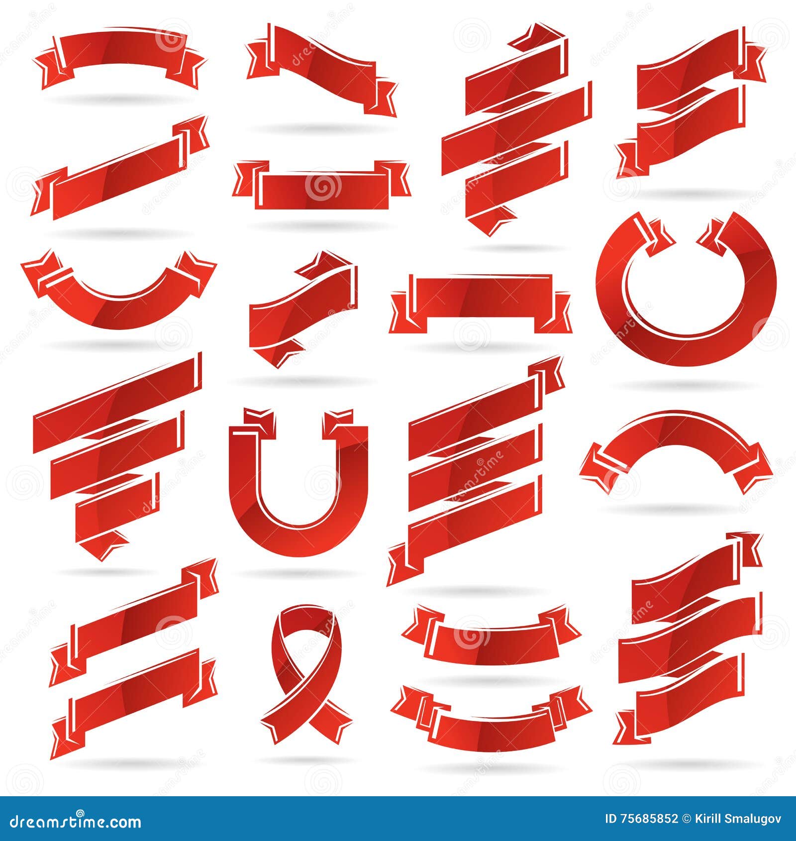 Red ribbons set. Vector stock vector. Illustration of blank - 75685852