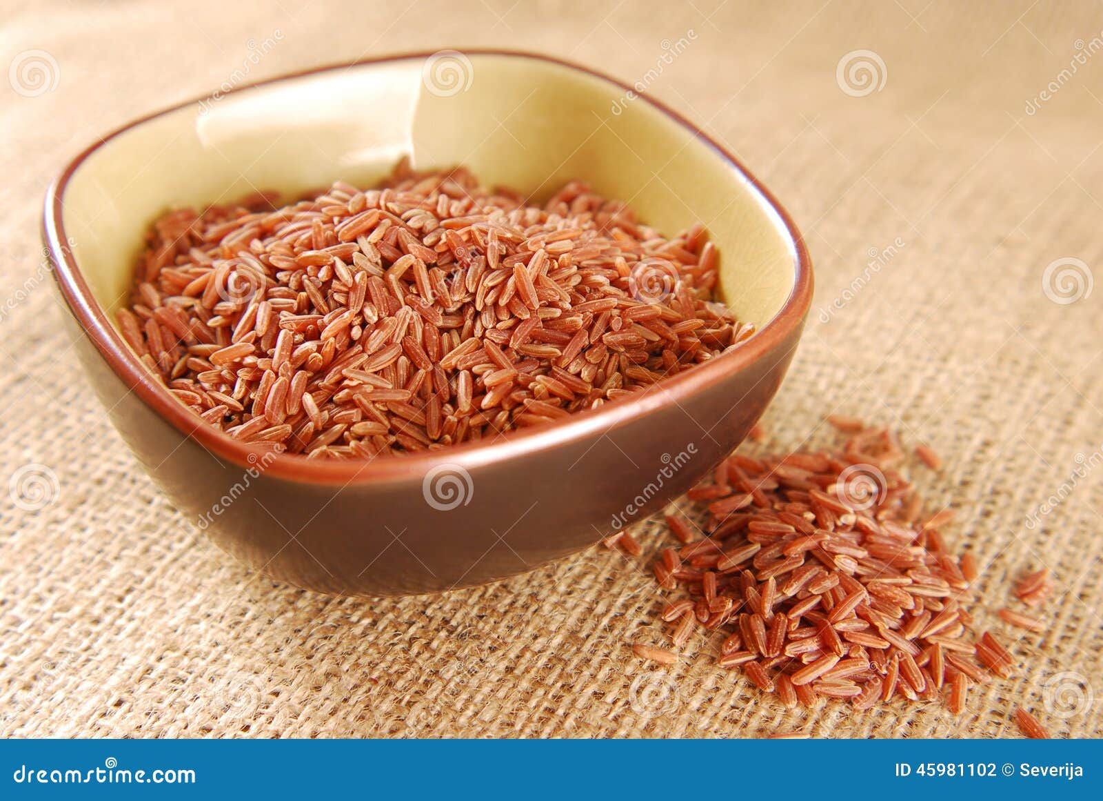 Red Rice in Bowl on Hessian Stock Photo - Image of closeup, asian: 45981102