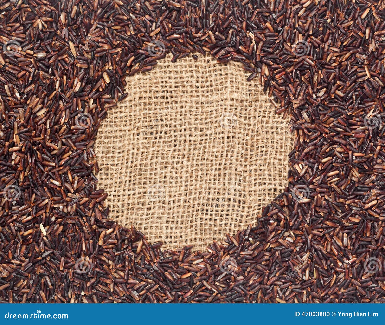 Red rice on burlap fabric stock photo. Image of grain - 47003800