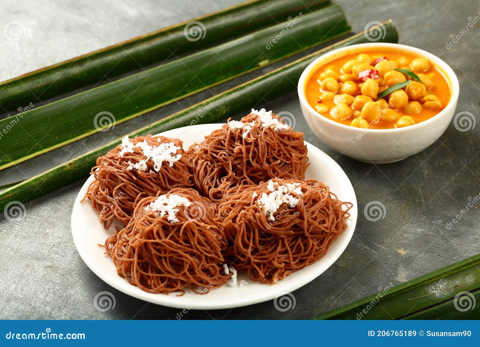 Red Rice Idiyappam With Chickpea Curry Stock Image Image Of Dish
