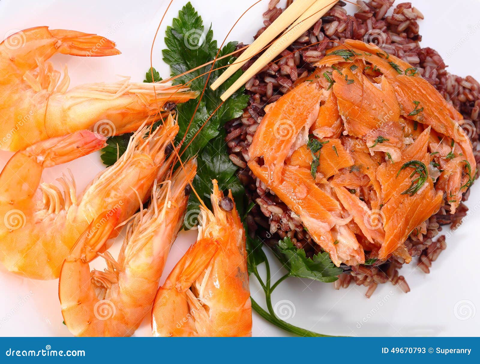 Red rice and shrimp stock image. Image of grain, delicious - 49670793