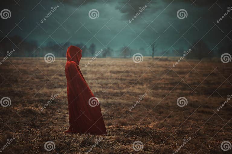 Red Riding Hood Alone in a Desolate Land Stock Image - Image of magic ...