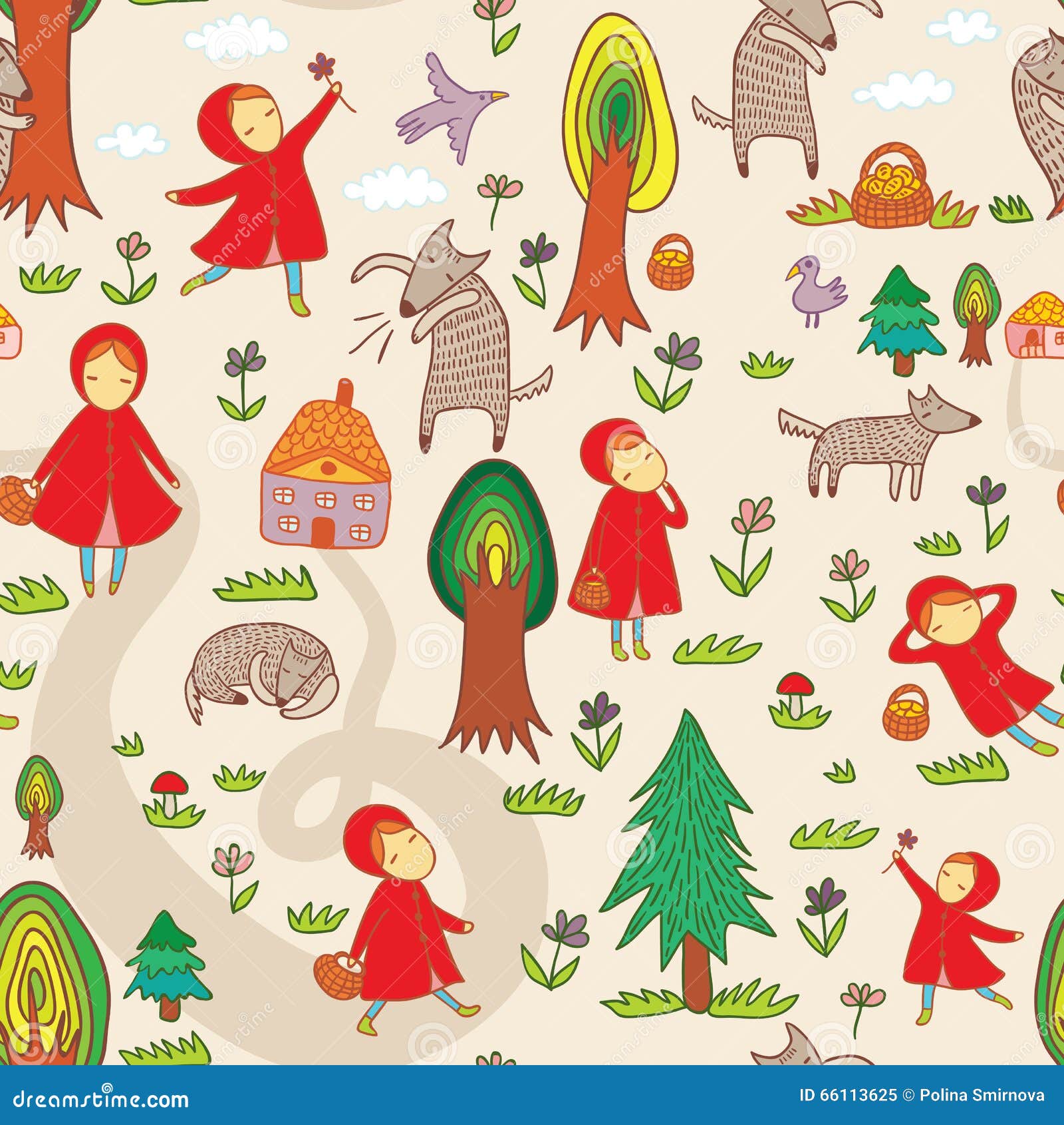 Red Riding Hood Seamless Pattern Stock Vector - Illustration of little ...