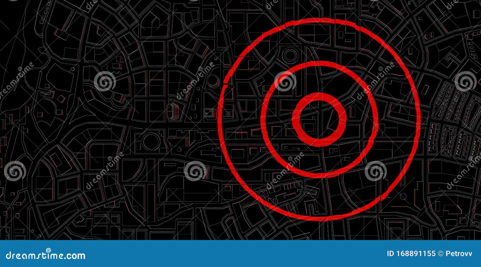 Red Rings of Epicenter in the Black City Stock Illustration ...