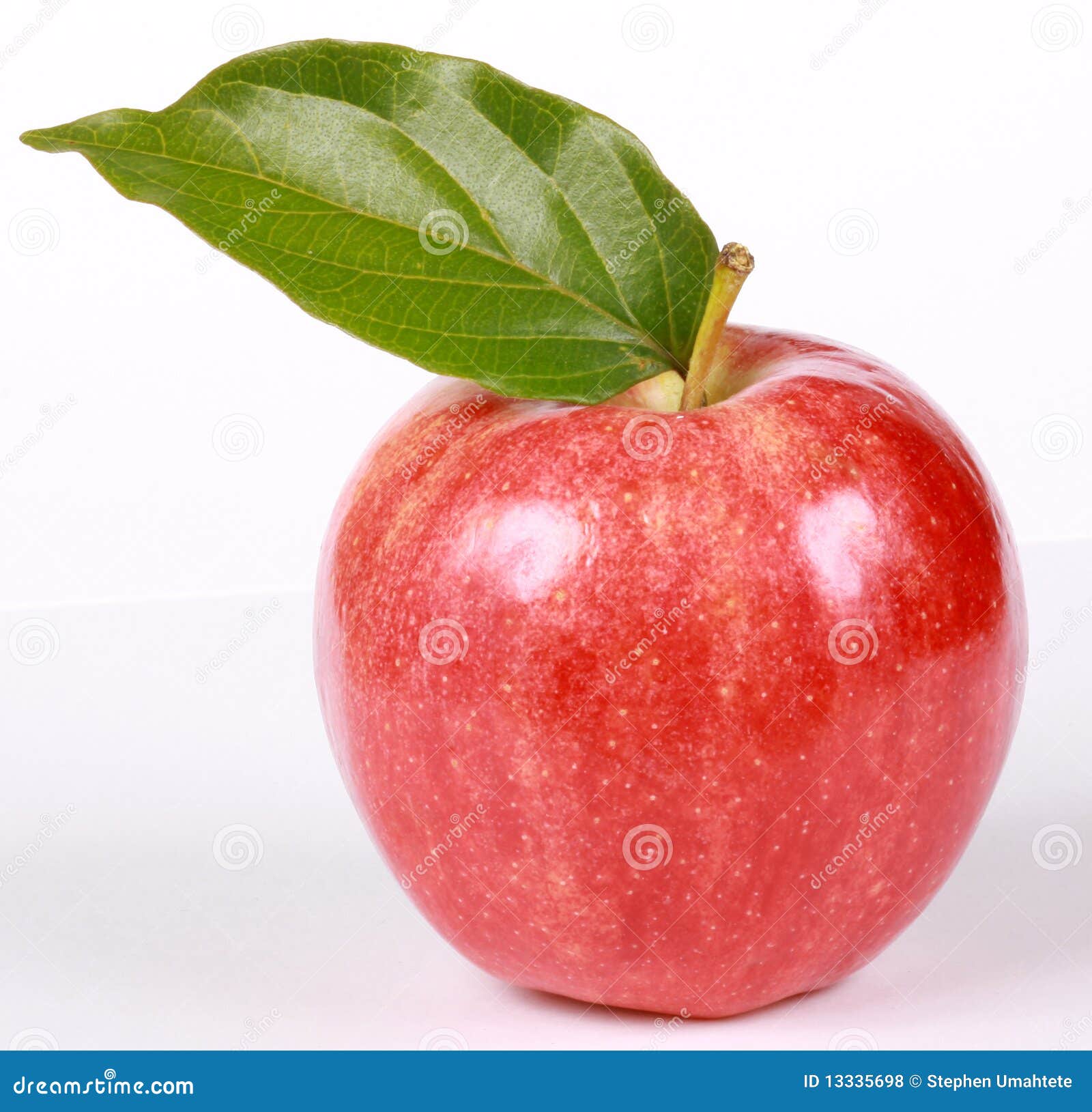 Red Ripe Apple with Leaf stock photo. Image of healthy - 13335698