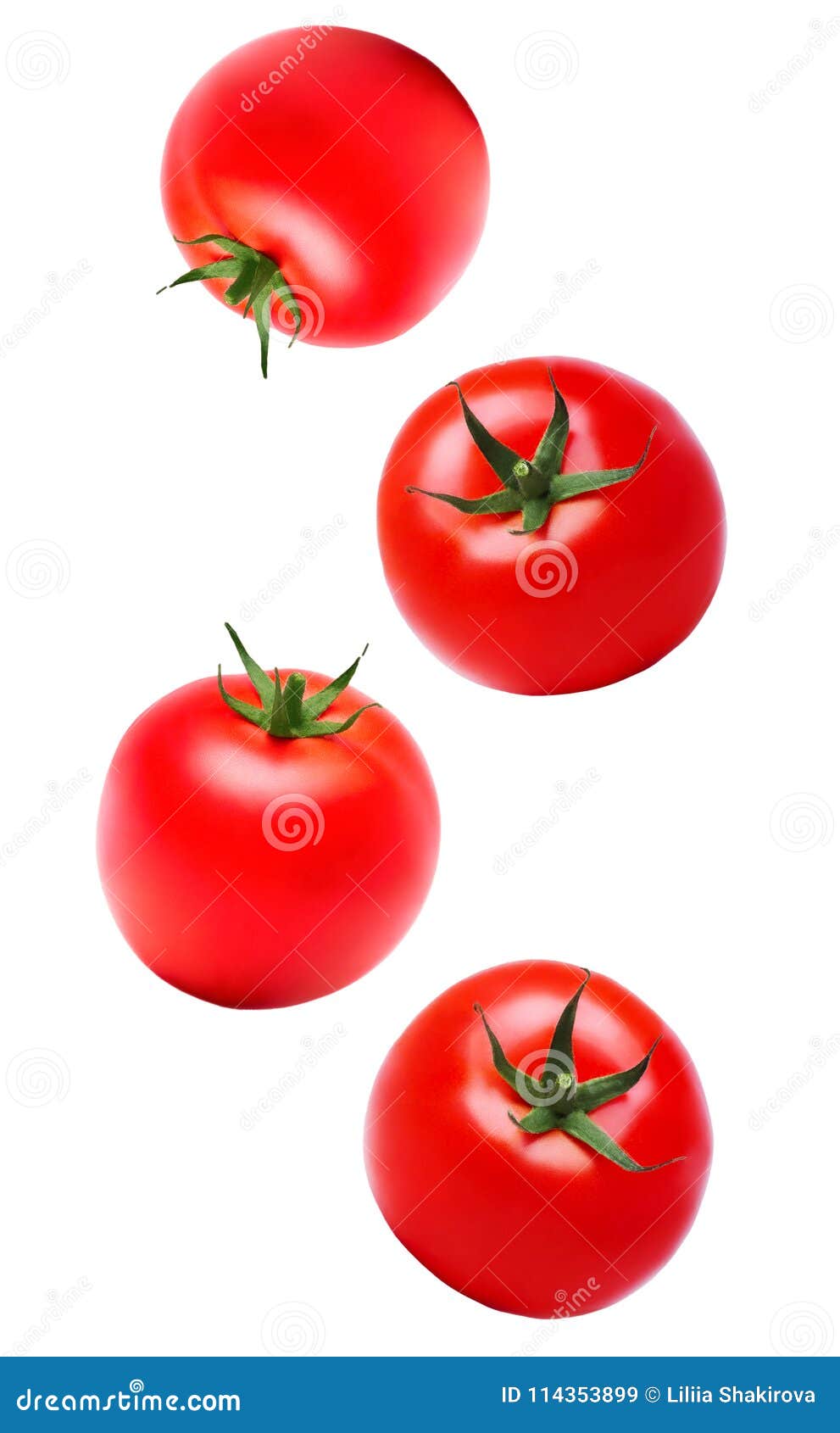 Red Ripe Tomatos Falling Down on White Background, Isolate, Closeup ...