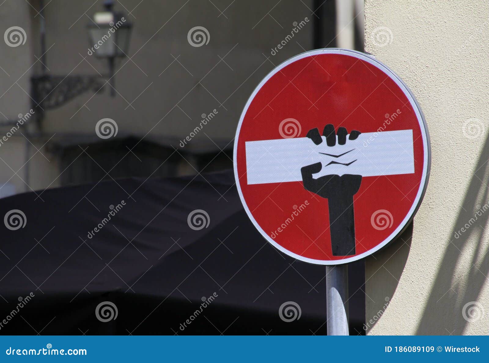 Red Road Sign with a Street Style Stock Image - Image of white ...