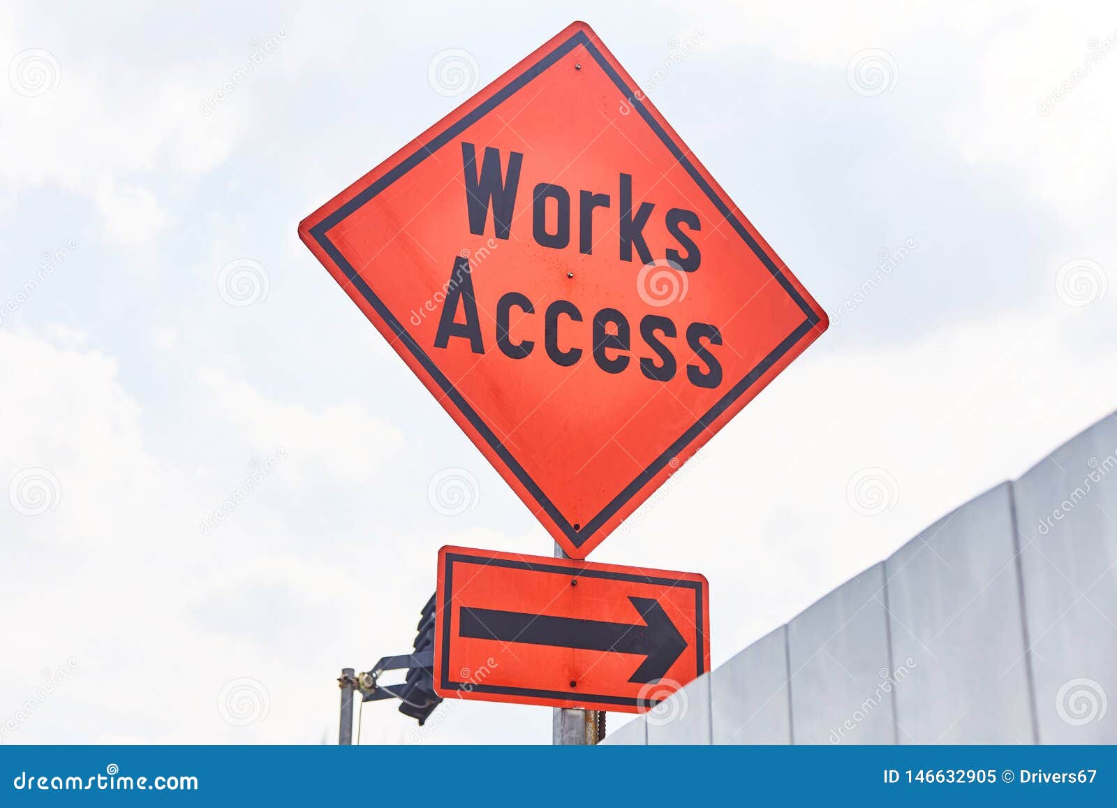 Red Road Sign `Works Access` Close Up Stock Illustration - Illustration ...