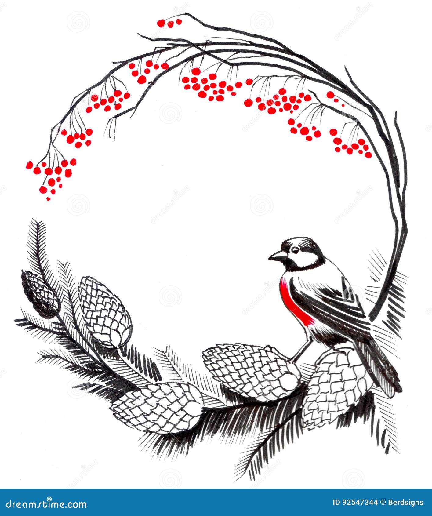 Red robin bird stock illustration. Illustration of pine - 92547344
