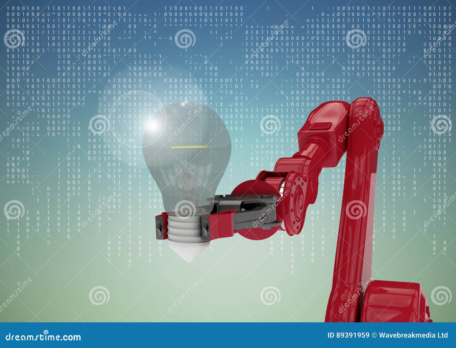 Red Robot Claw with Light Bulb and Flare Against White Interface ...