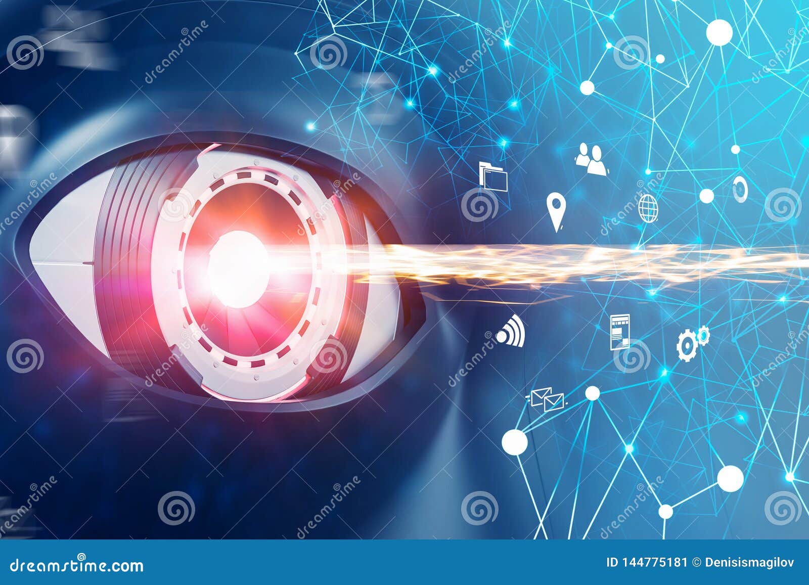 Red Robot Eye Scanning Web Icons Interface Stock Illustration ...