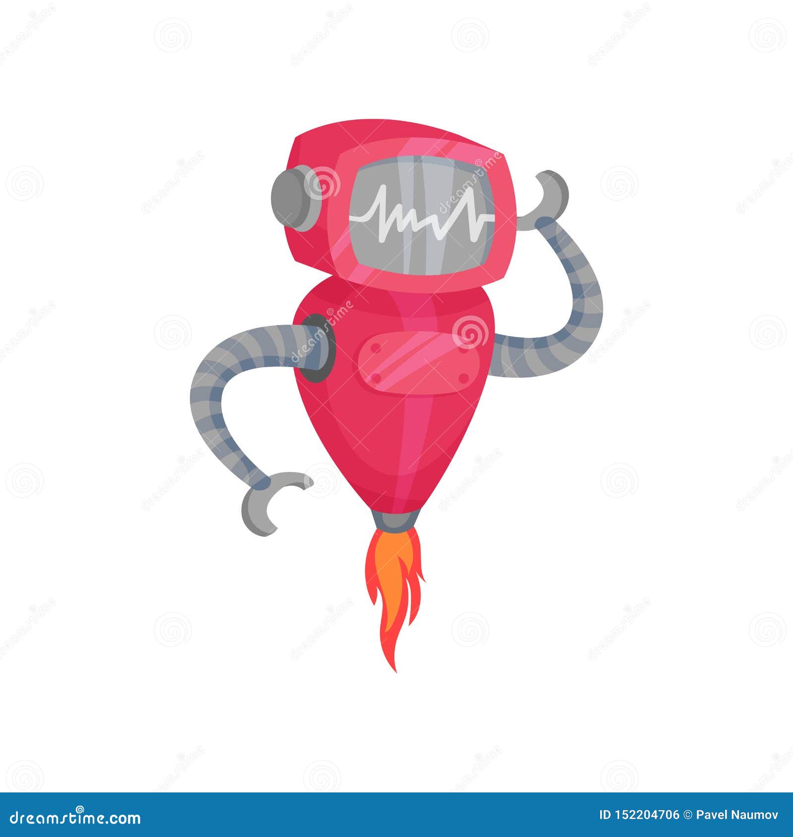 Red Robot Flying on Fire. Vector Illustration on White Background ...