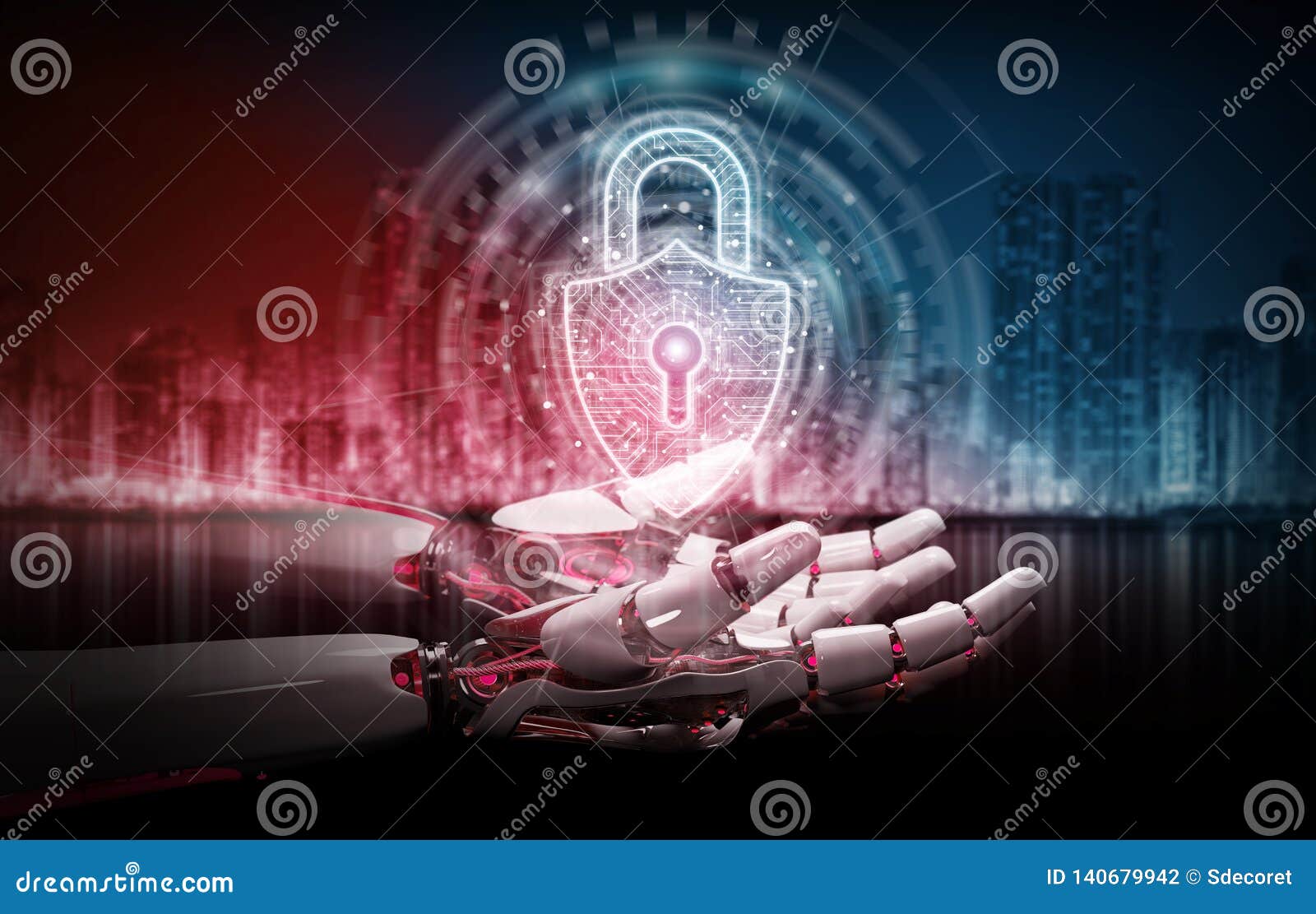 Red Robot Hacking a Digital Padlock System 3D Rendering Stock ...