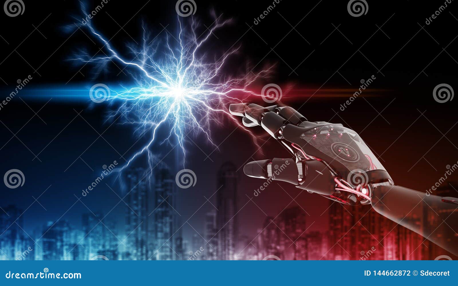 Red Robot Hacking an Electric System 3D Rendering Stock Illustration ...