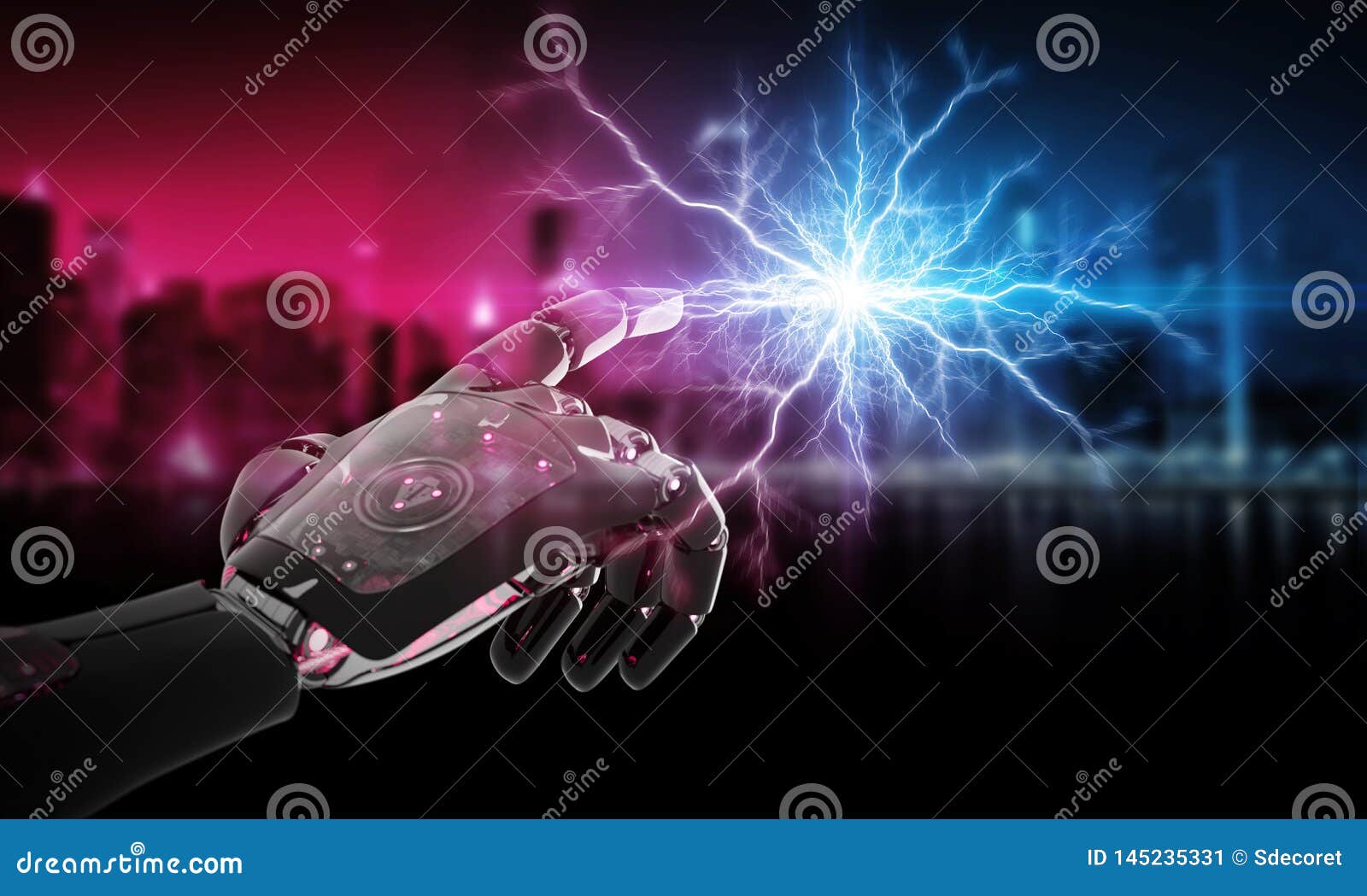 Red Robot Hacking an Electric System 3D Rendering Stock Illustration ...