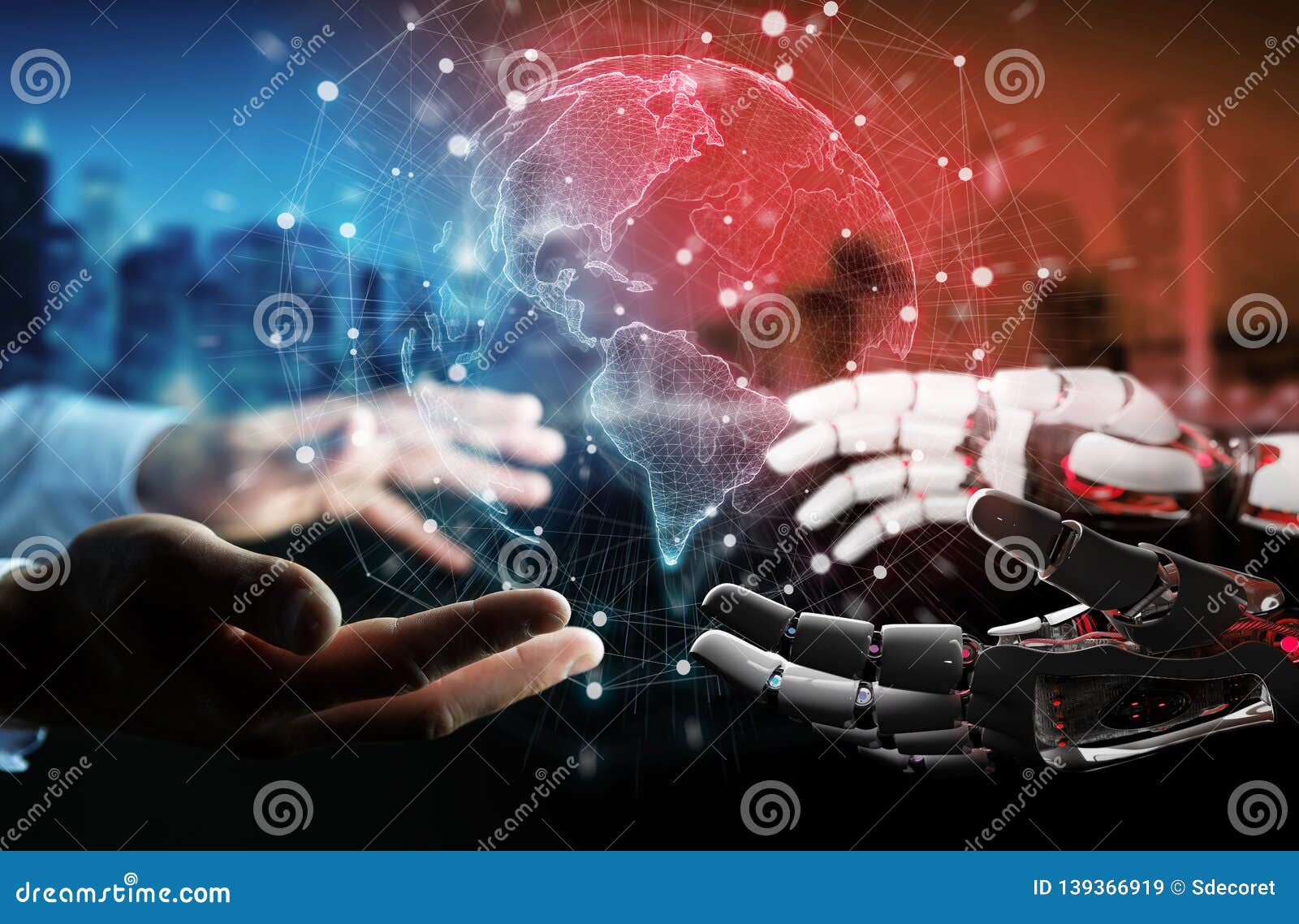 Red Robot Hacking a World Network System 3D Rendering Stock ...